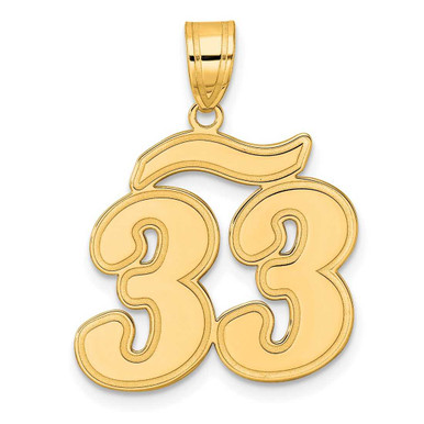 14K Yellow Gold Brushed Border Script Number 33 Pendant at BillyTheTree ...
