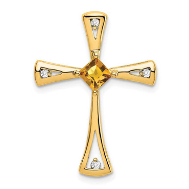 14k Yellow Gold Citrine and Diamond Cross Pendant at BillyTheTree Jewelry