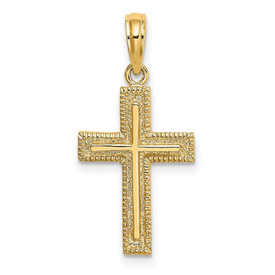 14K Yellow Gold Cross w/ Textured Border Design Pendant at BillyTheTree ...