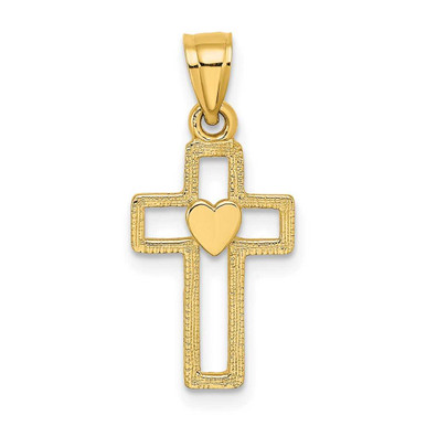 14K Yellow Gold Cut-Out Cross w/ Heart Pendant at BillyTheTree Jewelry