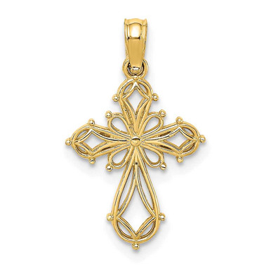 14K Yellow Gold Cut-Out Fancy Cross Pendant K8492 at BillyTheTree Jewelry