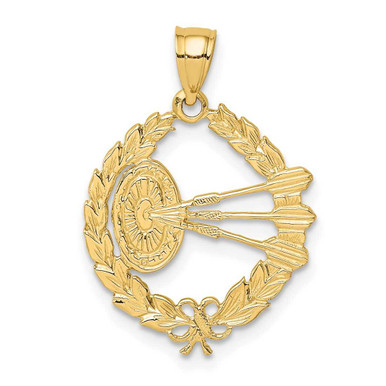 14K Yellow Gold Dart Board and Darts In Leaf Design Pendant at ...