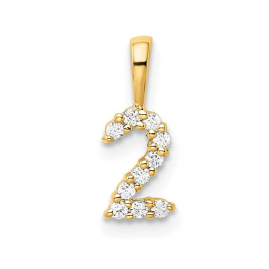 14K Yellow Gold Diamond Number 2 Pendant at BillyTheTree Jewelry