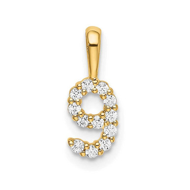 14K Yellow Gold Diamond Number 9 Pendant at BillyTheTree Jewelry