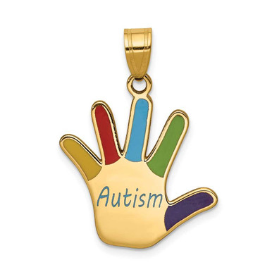 14K Yellow Gold Enameled Autism Handprint Pendant at BillyTheTree Jewelry