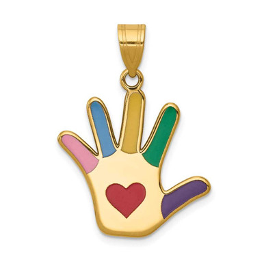 14K Yellow Gold Enameled Autism w/ Heart Handprint Pendant at ...