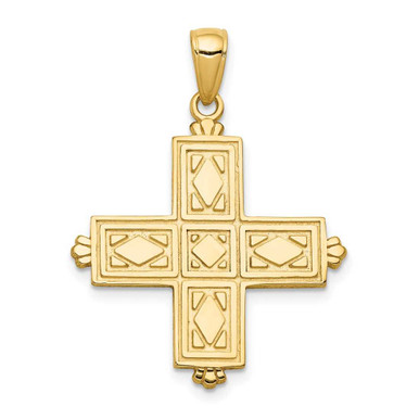 14K Yellow Gold Etched Square Cross w/ Crown Tips Pendant at ...