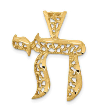 14K Yellow Gold Filigree Chai Pendant C2814 at BillyTheTree Jewelry