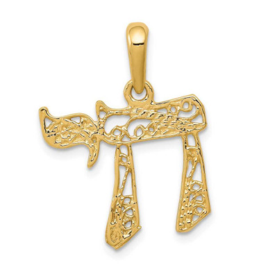 14K Yellow Gold Filigree Chai Pendant K1298 at BillyTheTree Jewelry