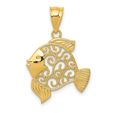 14K Yellow Gold Filigree Fish Pendant at BillyTheTree Jewelry