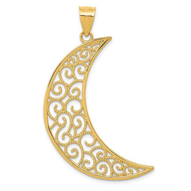 14K Yellow Gold Filigree Moon Pendant at BillyTheTree Jewelry