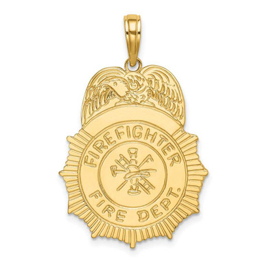 14K Yellow Gold Fireman Fire Dept Badge Pendant at BillyTheTree Jewelry