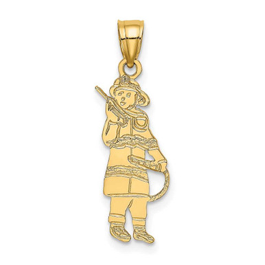 14K Yellow Gold Fireman w/ Hose Pendant at BillyTheTree Jewelry