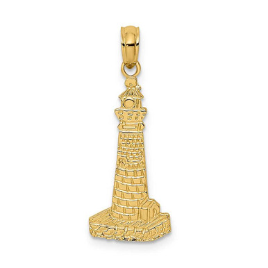 14K Yellow Gold Flat & Textured Lighthouse Pendant at BillyTheTree Jewelry