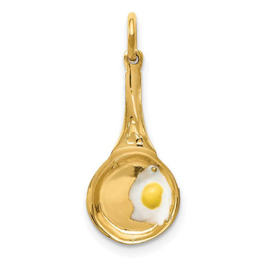 14K Yellow Gold Frying Pan w/ Enameled Egg Charm at BillyTheTree Jewelry