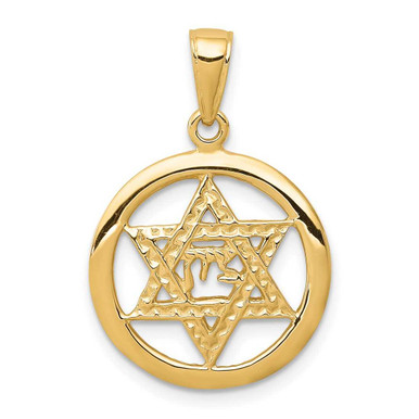 14K Yellow Gold Jewish Chi In Star Of David Pendant at BillyTheTree Jewelry
