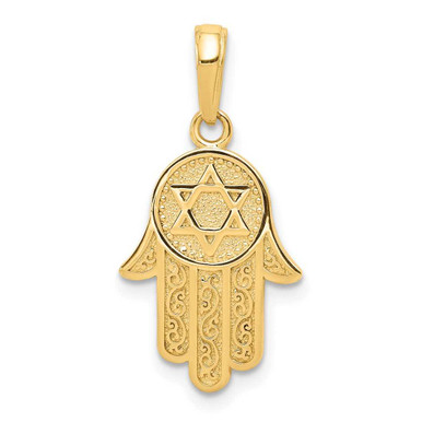 14K Yellow Gold Jewish Hand Of God w/ Star Of David Pendant at ...