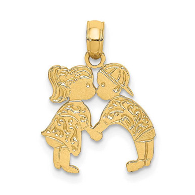 14K Yellow Gold Kissing Boy and Girl Pendant at BillyTheTree Jewelry
