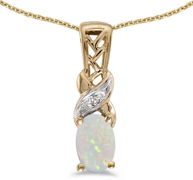 14k Yellow Gold Oval Opal And Diamond Pendant (Chain NOT included) (CM ...