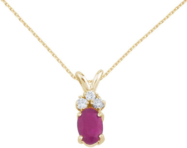 14K Yellow Gold Oval Ruby Pendant with Diamonds (Chain NOT included ...