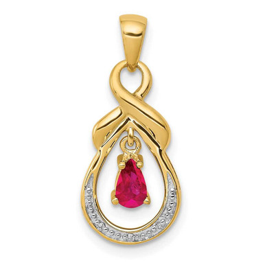 14K Yellow Gold Pear Ruby & Diamond Dangle Pendant at BillyTheTree Jewelry