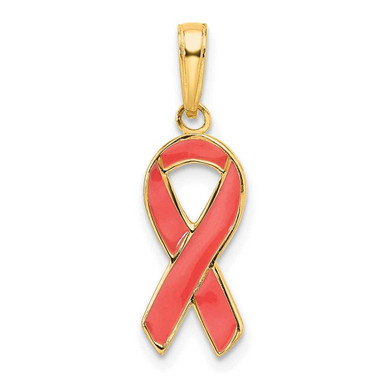 14K Yellow Gold Pink Enameled Awareness Ribbon Pendant at BillyTheTree ...