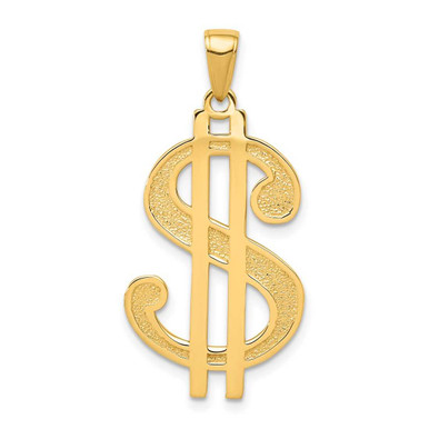 14K Yellow Gold Polished & Textured Dollar Sign Pendant at BillyTheTree ...