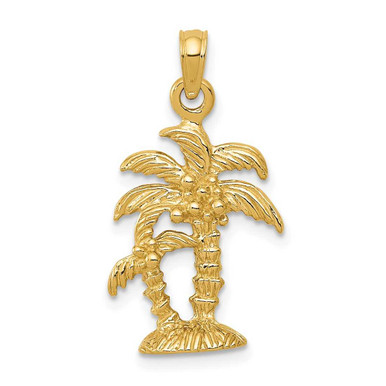 14K Yellow Gold Polished & Textured Double Palm Trees Pendant at ...