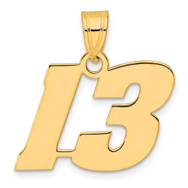 14K Yellow Gold Polished Block Number 13 Pendant at BillyTheTree Jewelry
