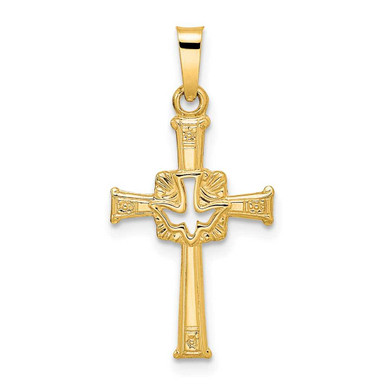 14K Yellow Gold Polished Cut Out Solid Dove Cross Pendant at ...
