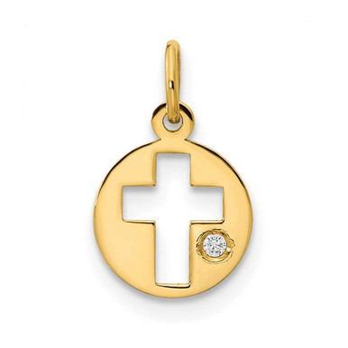 14K Yellow Gold Polished CZ Circle Cross Pendant at BillyTheTree Jewelry