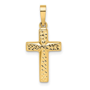 14K Yellow Gold Polished Diamond-cut Reversible Puffed Cross Pendant ...