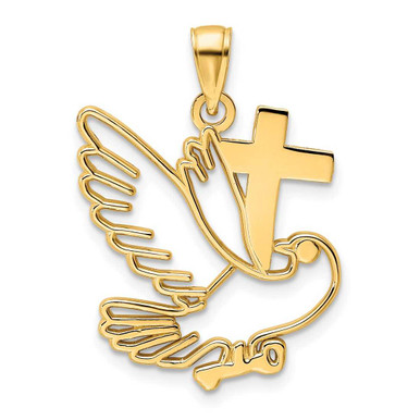 14K Yellow Gold Polished Dove & Cross Pendant at BillyTheTree Jewelry