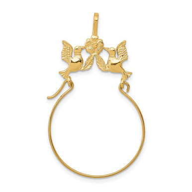 14K Yellow Gold Polished Doves & Bow Charm Holder Pendant at ...