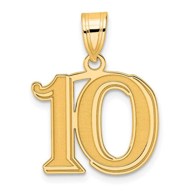 14K Yellow Gold Polished Etched Number 10 Pendant at BillyTheTree Jewelry