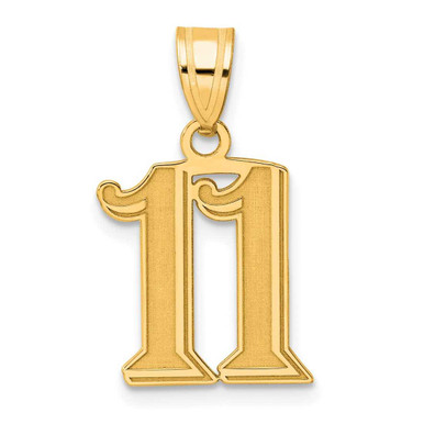 14K Yellow Gold Polished Etched Number 11 Pendant at BillyTheTree Jewelry