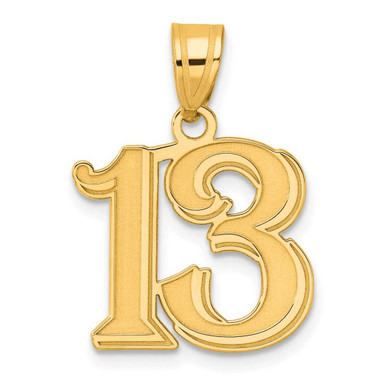 14K Yellow Gold Polished Etched Number 13 Pendant at BillyTheTree Jewelry