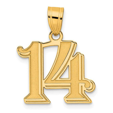 14K Yellow Gold Polished Etched Number 14 Pendant at BillyTheTree Jewelry