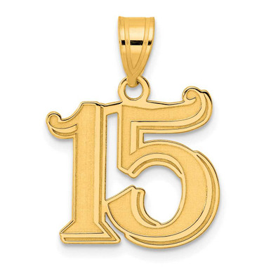 14K Yellow Gold Polished Etched Number 15 Pendant at BillyTheTree Jewelry