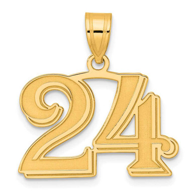 14K Yellow Gold Polished Etched Number 24 Pendant at BillyTheTree Jewelry