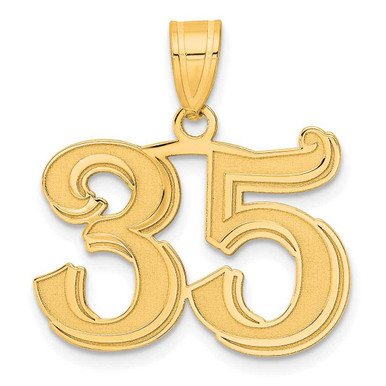 14K Yellow Gold Polished Etched Number 35 Pendant at BillyTheTree Jewelry