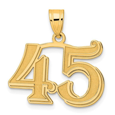 14K Yellow Gold Polished Etched Number 45 Pendant at BillyTheTree Jewelry