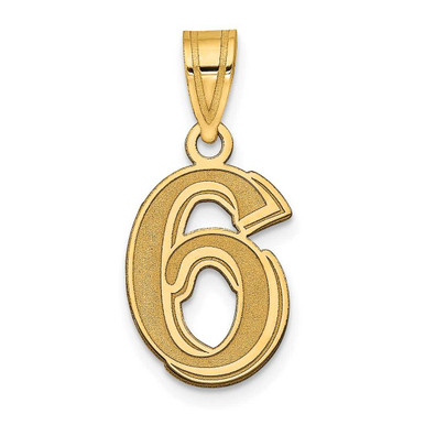 14K Yellow Gold Polished Etched Number 6 Pendant at BillyTheTree Jewelry