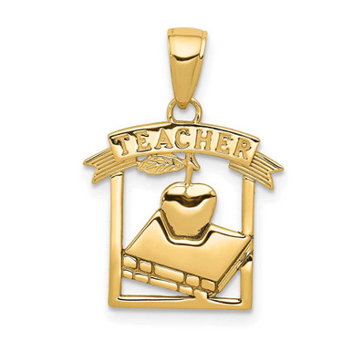 14K Yellow Gold Polished Flat-Backed Teacher Frame Pendant at ...
