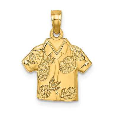 14K Yellow Gold Polished Hawaiian Pineapple Style Shirt Pendant at ...