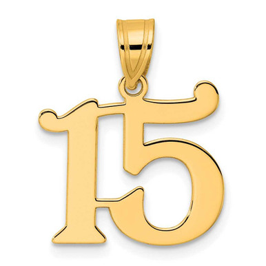 14K Yellow Gold Polished Number 15 Pendant at BillyTheTree Jewelry