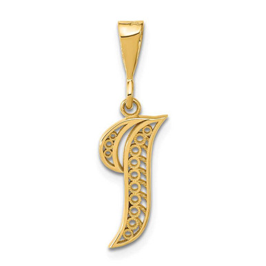 14K Yellow Gold Polished Script Filigree Letter I Initial Pendant at ...