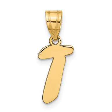 14K Yellow Gold Polished Script Letter T Initial Pendant at ...