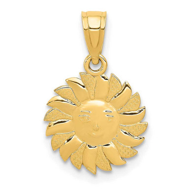 14K Yellow Gold Polished Sun w/ Face Pendant at BillyTheTree Jewelry