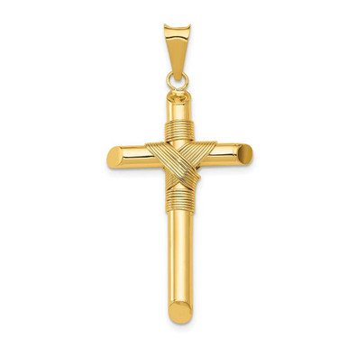 14K Yellow Gold Polished Tube Cross Pendant K6187 at BillyTheTree Jewelry